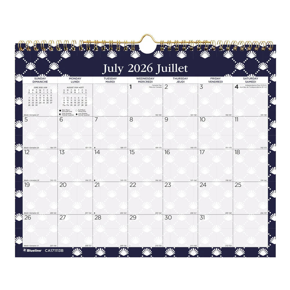 Blueline Nautical 12-Month Academic Wall Calendar Bilingual 2026–2027 ...