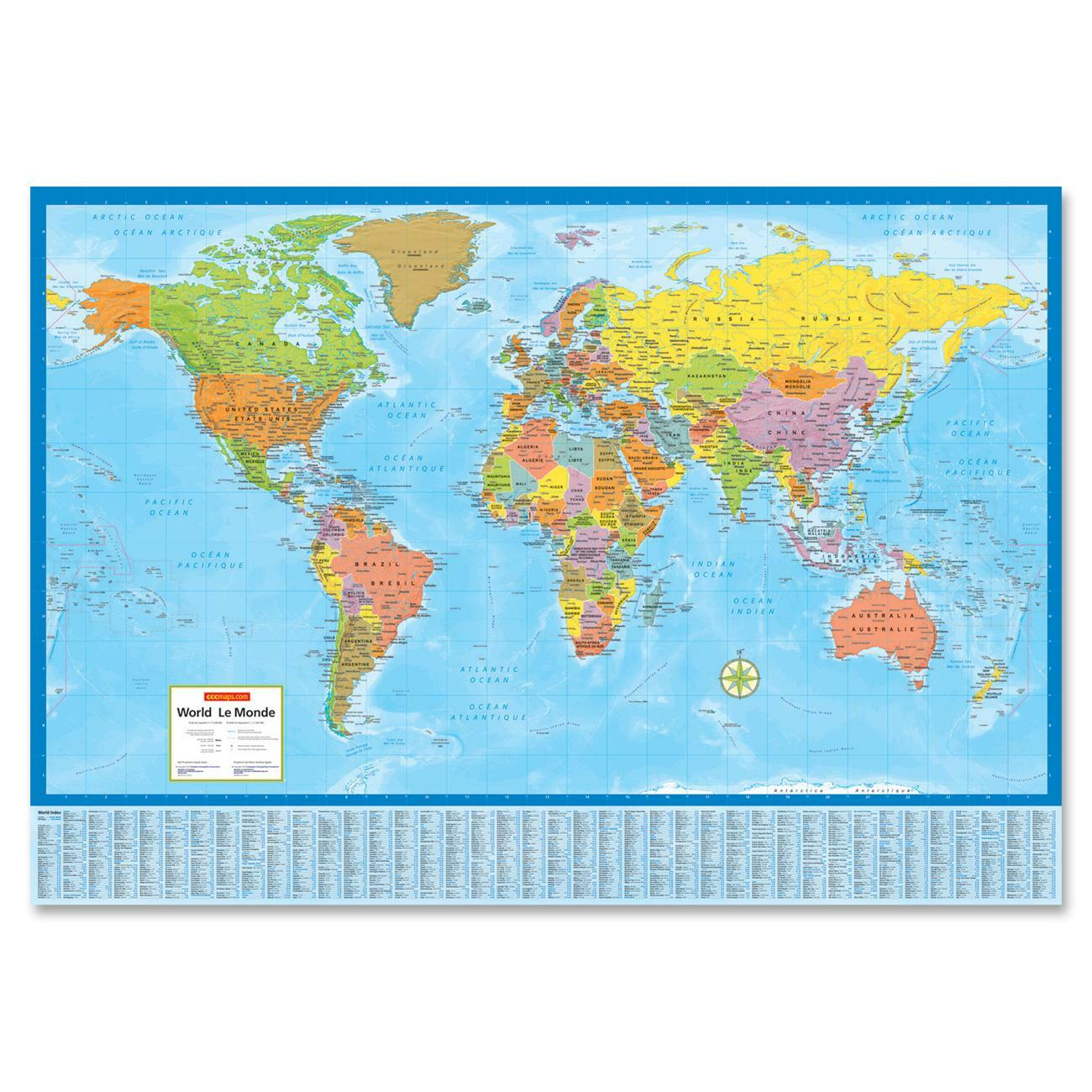 CCC Laminated Bilingual World Wall Map – Cowan’s Office & Art Supplies